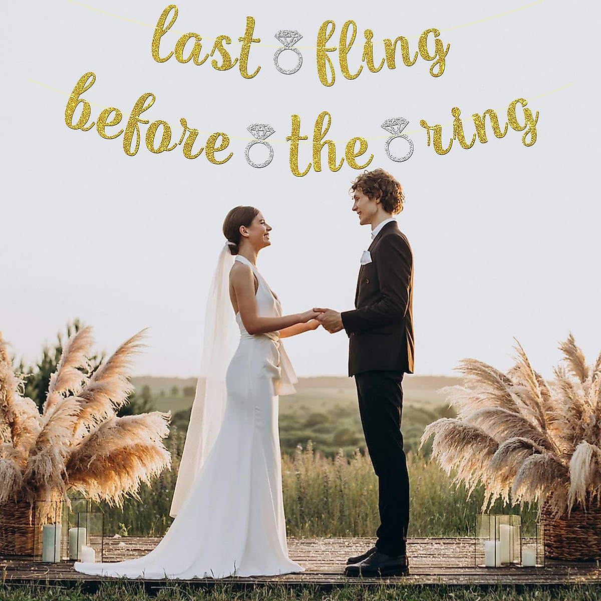 Gold Glitter Last Fling Before The Ring Banner - Bachelorette Party Decoration - Bachelorette Party Photo Props