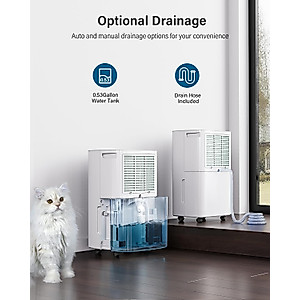 30-Pints Dehumidifier for Basements - 1500 Sq. Ft. Dehumidifier with Auto or Manual Drainage - Compact Dehumidifier with Intelligent Humidity Control | Auto Defrost | Dry Clothes