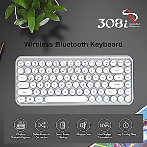 NACODEX 308I Wireless Bluetooth Keyboard, Compact 84 Keys Retro Round Keycaps Mini Keyboard, Portable Computer Keyboard with Quiet Chocolate Keys for Windows/iOS/Android (White)
