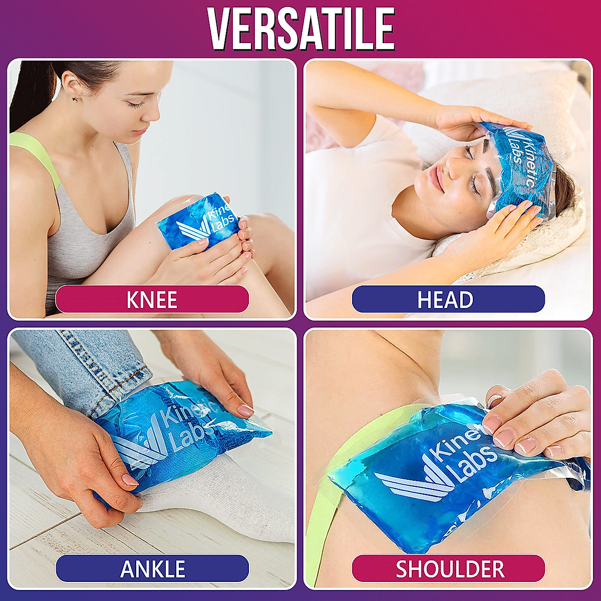 Ice Packs for Injuries Reusable (2 Pack) – Kinetic Labs Gel Ice Packs Reusable 9.5" x 4.5" - HSA FSA Eligible Gel Cold Packs for Injuries - Flexible Soft Ice Packs for Knee Shoulder Back (Regular)