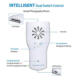 Dental Photography Mirrors Fog-Free - Dental Orthodontics Mirror Reflector Intra-oral Teeth Inspection LED Mirror Wireless Charger & Fan with 4 Interchangeable Mirrors