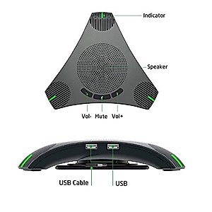 Conference Microphone Omnidirectional USB Speakerphone Microphone for 8-10 People Business Conference,360° Omnidirectional Microphone Intelligent DSP Noise Reduction for Video Meeting (Gray)