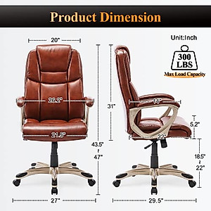 NeuType Executive Office Chair High Back Home Office Desk Chairs with Wheels PU Leather Ergonomic Computer Chair with Lumbar Support Adjustable Height & Swivel Big and Tall Office Chair - Brown