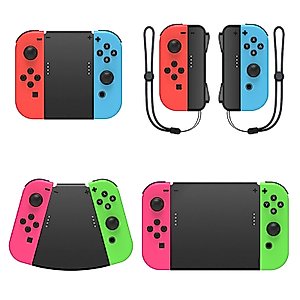 Fyoung 5 in 1 Hand Grip Connector Pack Compatible with Switch and Switch OLED for Joy Con with Wrist Strap, Game Handle Connector for Joy Cons