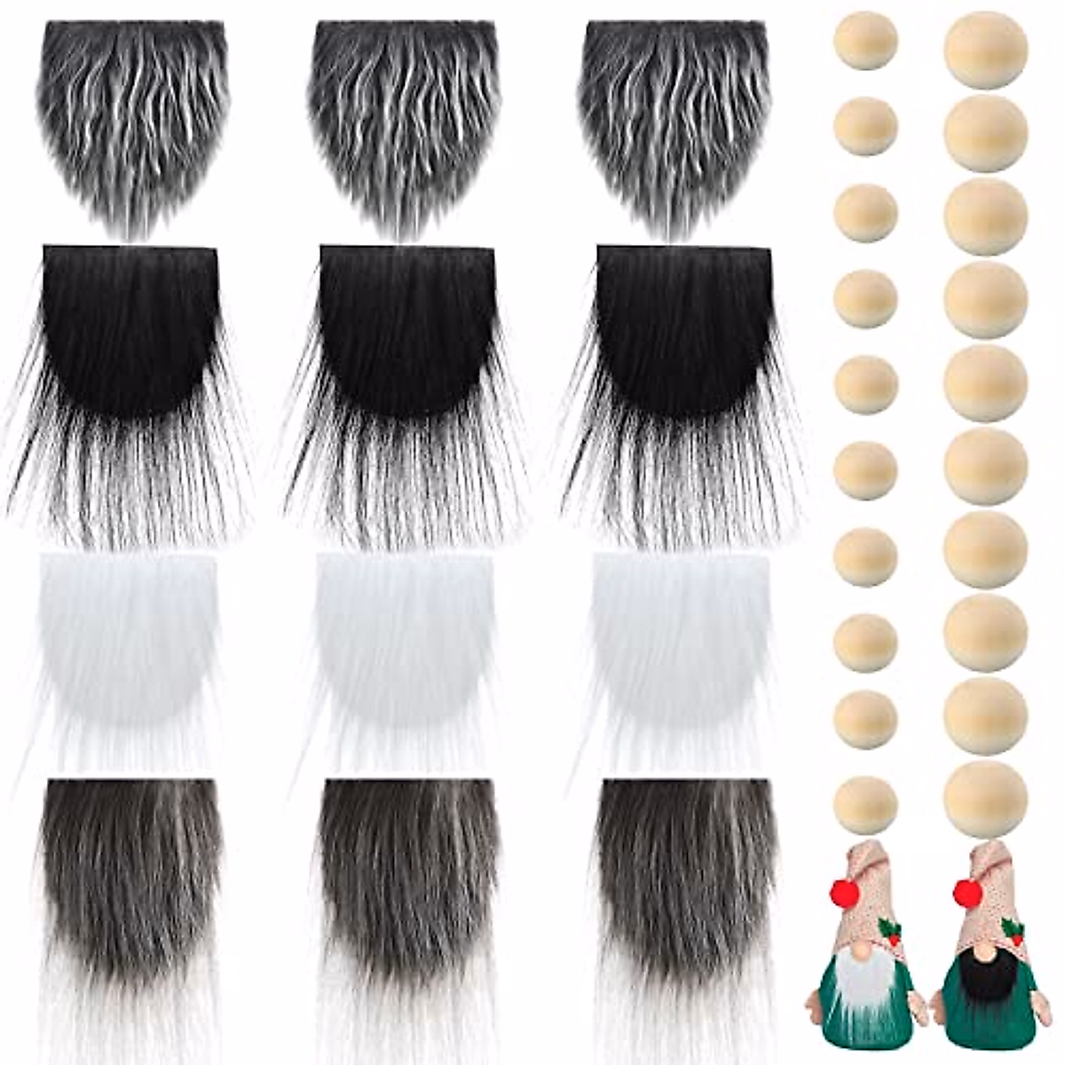 Juinte 12 Pcs Gnome Beards for Crafting Faux Fur Fabric Precut Gnomes Beards Handmade Dwarf Beard 20 Pcs Unfinished Wooden Balls for Xmas Decor
