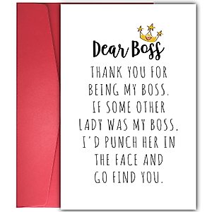 YIWANSIN Funny Boss’s Day Card for Boss Lady, Thank You Card for Her Woman, Humorous Boss Lady Card from Employee, Appreciations Card, Thank You for Being My Boss
