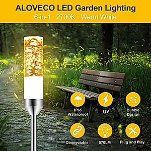 ALOVECO LED Path Lights Outdoor 6 Pack Extendable LED Garden Pathway Lights Acrylic Bubble Waterproof Low Voltage Landscape Lighting for Patio Lawn Yard Driveway Walkway 570lm, 2700K Warm White
