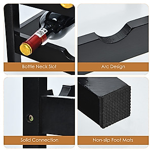 COSTWAY Wine Rack, Bamboo 12 Bottles 2-Tier Wine Display Rack for Countertop Home Kitchen Pantry, Free Standing Wine Storage, Rack Tabletop Wine Rack (Brown)