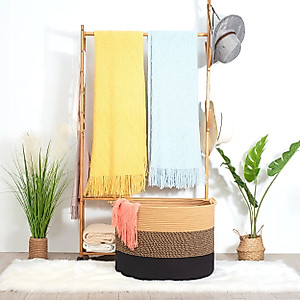 MINTWOOD Design XXXXLarge 22 x 16 Inches Decorative Cotton Rope Basket, Blanket Basket Living Room, Laundry Basket, Woven Basket, Round Toy Storage Baskets Bin for Pillows, Towels, Black Jute