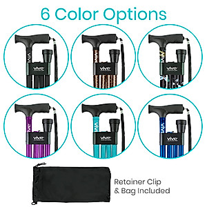 Vive Folding Cane - Foldable Walking Cane for Men, Women - Fold-up, Collapsible, Lightweight, Adjustable, Portable Hand Walking Stick - Balancing Mobility Aid - Sleek, Comfortable T Handles (Teal)