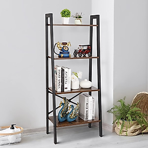 ZENY 4-Tier Bookshelf, Ladder Bookcase, Multifunctional Ladder-Shaped Plant Flower Stand Rack Bookrack Storage Shelves (Rustic Brown)