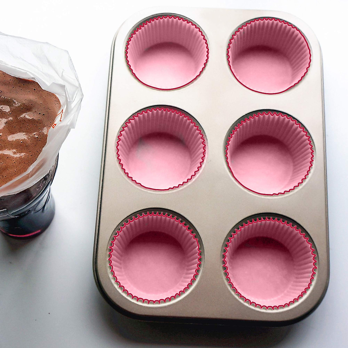 TRUSBER Baking Cups, 100 pieces Paper Cupcake Liners Wrappers Nonstick Muffin Molds Baking Cup Holders for Wedding, Birthday, Baby Shower or Holiday Party (Pink)