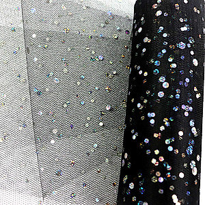 Yuanchuan Laser Sequin Glitter Tulle Rolls 6 inch x 10 Yards (30 feet) Black Tulle Rolls Fabric Tutu for DIY Skirts Wedding Gift Wrap Sewing Crafting Bow Bridal Decorations Birthday Party (Black)