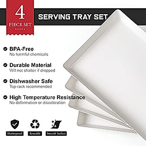 4 Pack, 16" x 11" Large White Serving Trays Set - Reusable Plastic Serving Platters for Cookie, Appetizer, Charcuterie, Snack, Dessert, Party Food Display - Stackable Kitchen CounterTop Tray, BPA Free