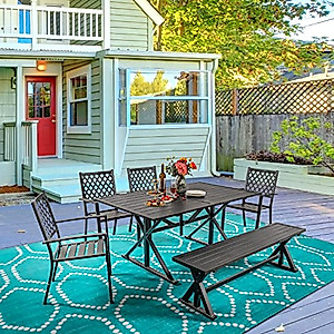 MEOOEM Outdoor Patio Bench Black, Garden Bench Outdoor Industrial Bench Picnic Furniture Benches for Park Garden, Lawn and Lounge 61.2X 13.75X 17.5 in