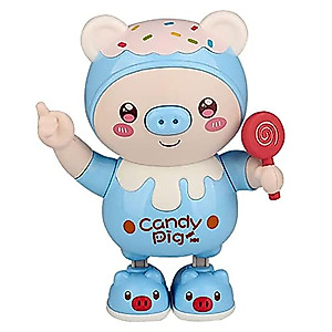 Dancing Piggy Robot Toys for Kids Funny Dancing Automaton Toy with Led Lights and Music, Interactive Electronic Kids Piglet Robot Toy, for Boys and Girls (Blue)