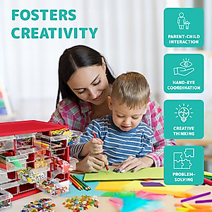 Kraftic Arts and Crafts Supplies Set for Kids Ages 4-8, Giftable Craft Organizer Box with 2000+ Pcs DIY Art Supplies for Toddlers, School Projects, and Homeschool - Red