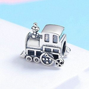 Train Charm 925 Sterling Silver Airplane Charm Travel Charm Bike Charm for Pandora Charm Bracelet (Train)