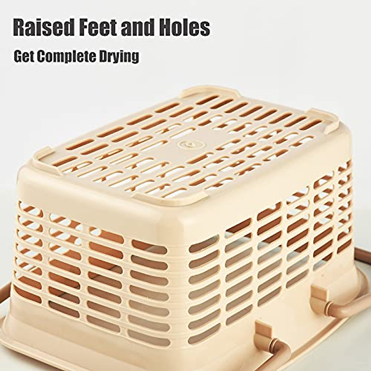 ALINK Plastic Shower Caddy Basket with Handle, Portable Organizer Storage Basket for College Dorm, Bathroom, Kitchen - Khaki