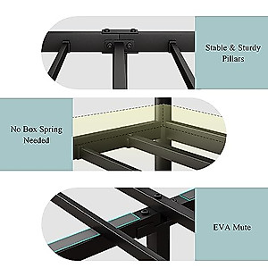 iPormis Upholstered Queen Platform Bed Frame, Heavy Duty Mattress Foundation, 12" Under Bed Space, Metal Slats Support, Button Faux Leather Headboard, Easy Assembly, Noise Free, Black