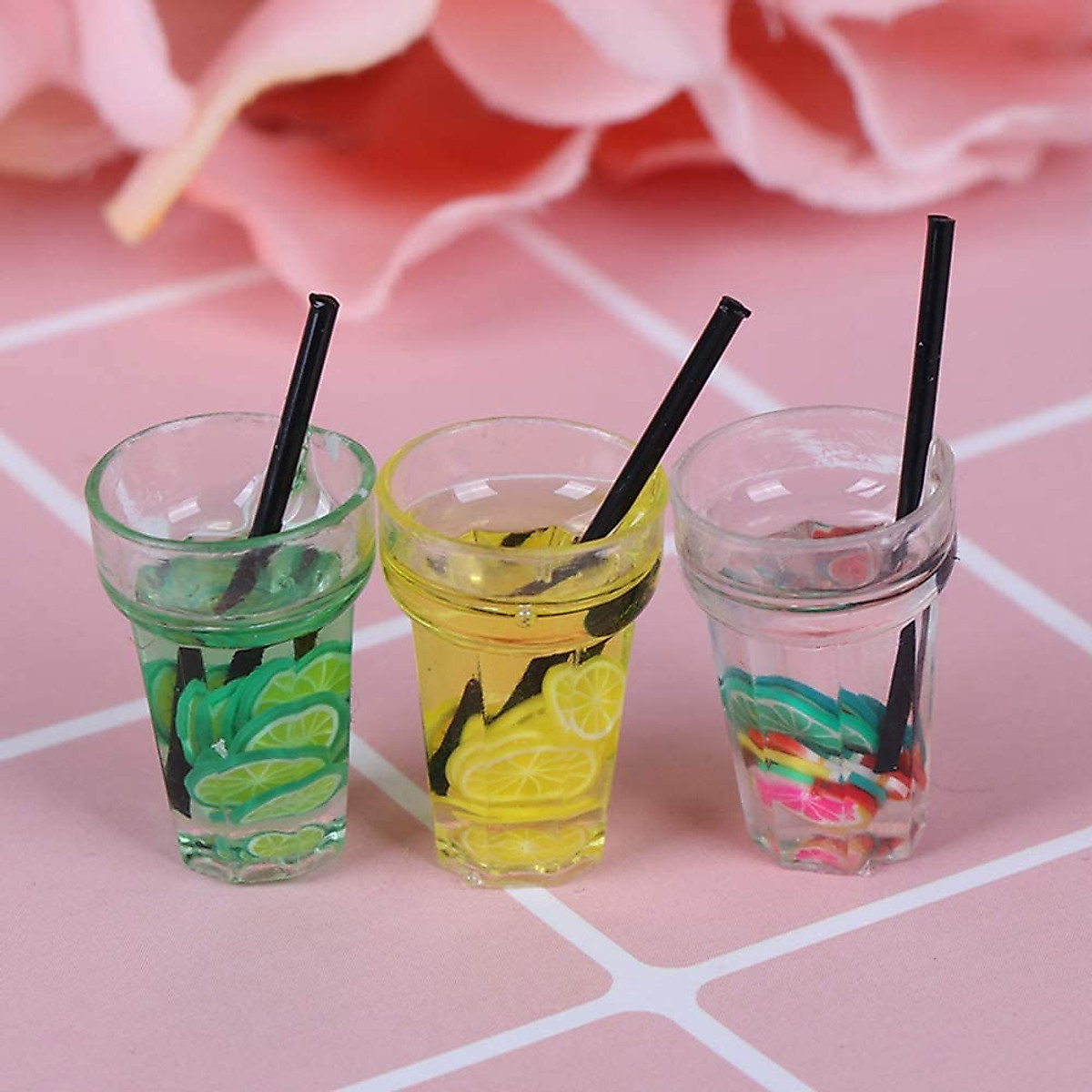 CoscosX 13 Pcs 1:12 Colourful Cocktail Cup Drink Juice Tea Beverage Bottle Jam Jar Toys,Simulation Drink Wine Glass Model for Dollhouse,Dolls House Miniature Toy Doll Food Kitchen Accessory Bar Decor