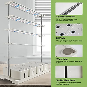 20 Pods Hydroponics Growing System, Herb Garden Kit Indoor Adjustable Height with Automatic Timer 34-Watt LED Grow Light, Indoor Garden with 4 Removable Water Tank, Gifts for Plant Lovers