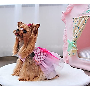 MSNFOASM 2Pack Pet Dog Tutu Skirt,Dog Tulle Spliced with Bow-Knot Dress for Small Girl Dogs Cats(Green&Pink 2XS)