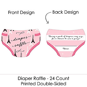 Big Dot of Happiness Paris, Ooh La La - Diaper Shaped Raffle Ticket Inserts - Paris Themed Baby Shower Activities - Diaper Raffle Game - Set of 24