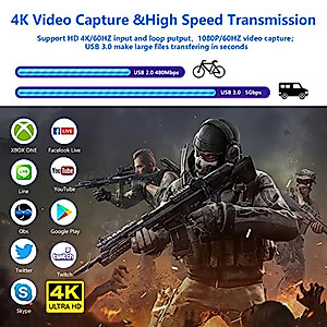 Capture Card Nintendo Switch, Video Capture Card, Game Capture Card 4K 1080P 60FPS, HDMI to USB 3.0 Capture Card for Streaming Work with PS4/PC/OBS/Camera