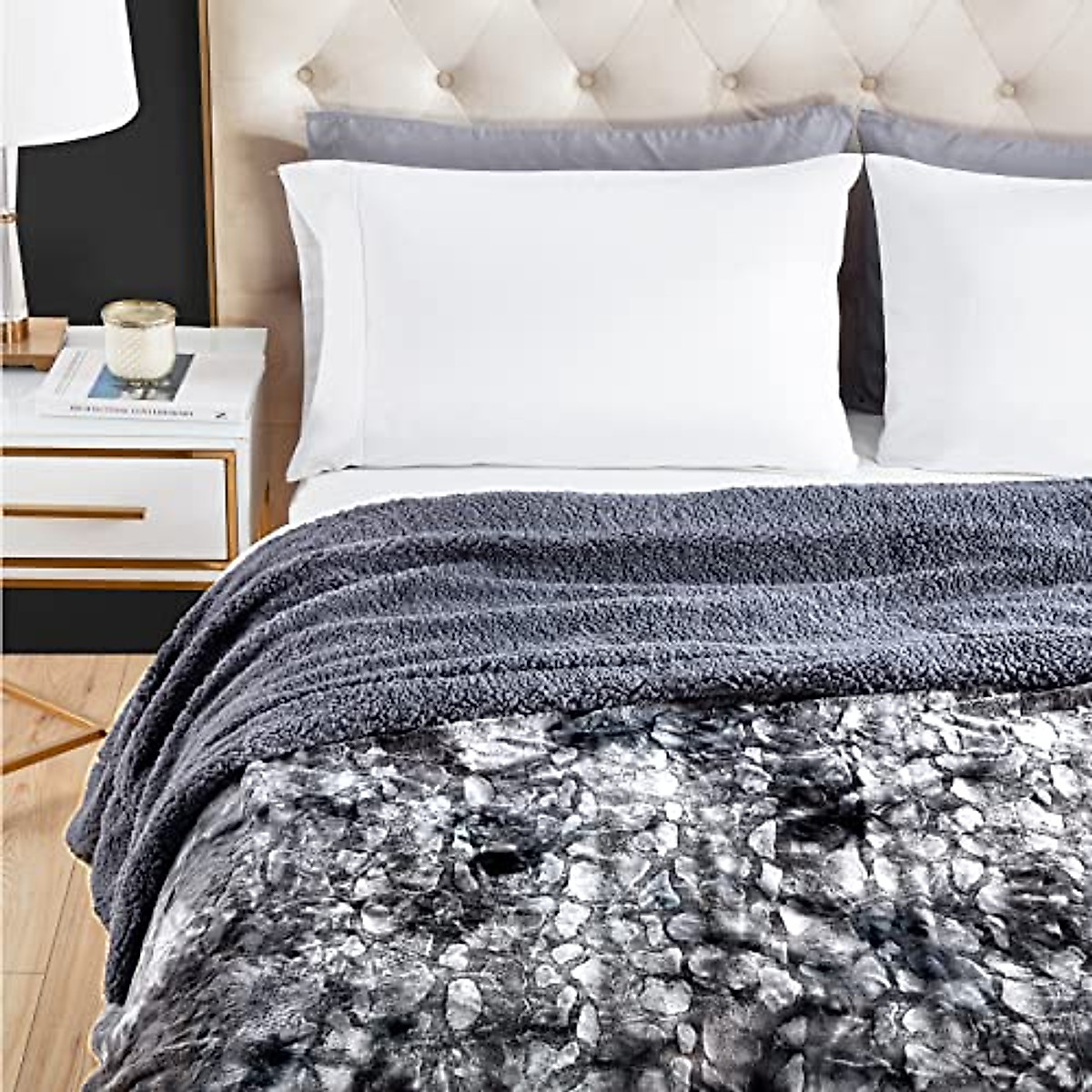 Comaza Faux Fur Throw Blanket with Reversible Sherpa for Sofa,Couch and Bed,Queen Size Soft Cozy Fuzzy Plush Fluffy Fleece Blankets(Gray,90x90 inches)