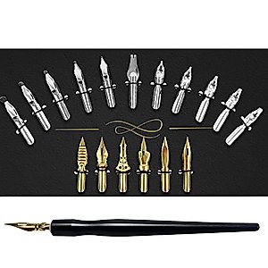FEATTY Calligraphy Pens Set - 17 Pieces Stainless Steel Calligraphy Pen Nibs with 1 Piece Nib Holder for Writing Painting Signing Christmas Present