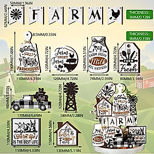 14 Pieces Farmhouse Tiered Tray Decor Home Tiered Tray Decor Rustic Wooden Home Decor Wood Bead Garland with Tassel Mount Window Frames Decor for Farmhouse Home Kitchen Shelf(Farm Style)