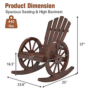ide·o Outdoor Wood Wagon Bench - with Wheel Armrest Rustic Fir Wooden Patio Lounge Rocker for Patio Garden Country Yard