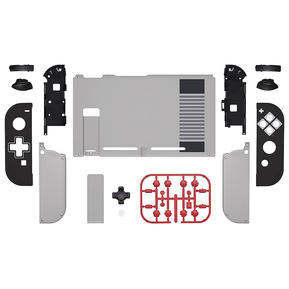eXtremeRate Dpad Version Custom Full Set Shell for Nintendo Switch, Soft Touch Replacement Console Back Plate, NS Joycon Handheld Controller Housing & Buttons for Nintendo Switch - Classics NES Style