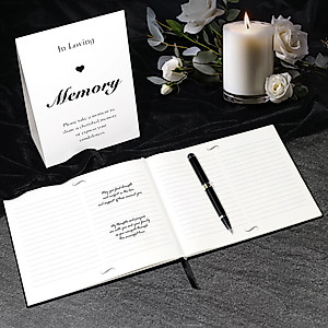 SUNEE Funeral Guest Book for Memorial & Funeral Services – in Loving Memory Funeral Book, Celebration of Life Guest Book with 100 Lined Pages, Table Sign, Ribbon Bookmark and Linen Hardcover, Black