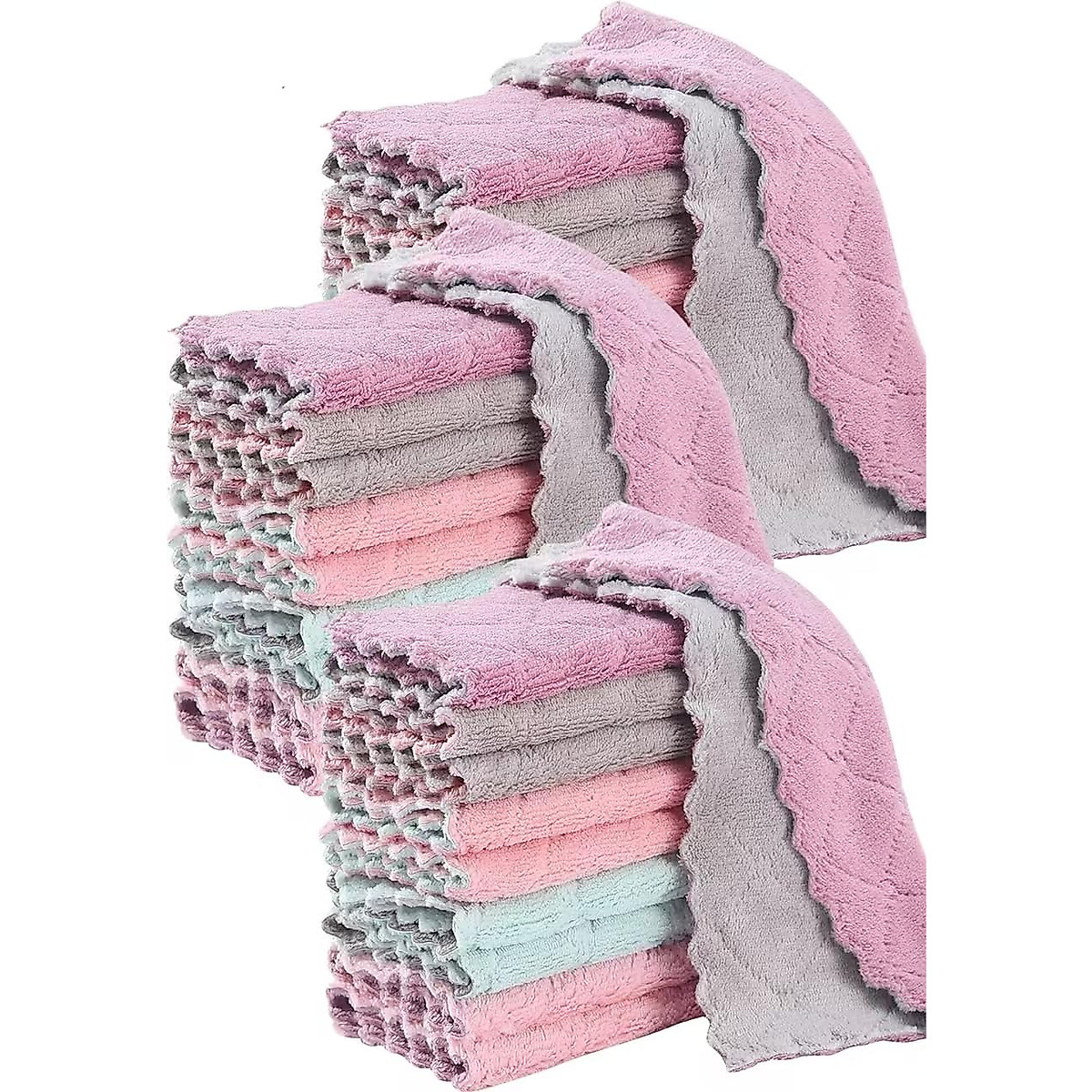 24 Pack Kitchen Dish Cloths Dish Towels, Super Soft and Absorbent Coral Fleece Cloth, Coral Velvet Microfiber Cleaning Cloth, Nonstick Oil Washable Fast Drying Dish Rags for Clean Table, Dish, Glass.