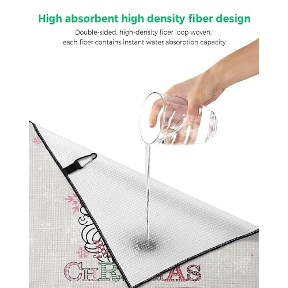 Yun Nist Golf Towel Christmas Pink Santa Claus Retro Linen,Waffle Pattern Microfiber Club Cleaner Golf Towels with Carabiner Clip for Women Men Dad,Winter Snowflake Golf Towel for Golf Bags,24x16in