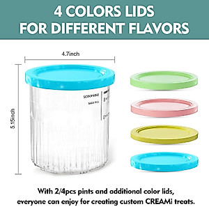 AFDLLDQM 24 oz. Extra Pint | Containers Replacement for Ninja Creami Deluxe 11-in-1 XL Pints and Lids - 4 Pack, Compatible with Ninja Creami NC500, NC501 Series Ice Cream Maker - Dishwasher Safe