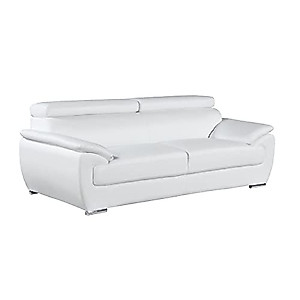 Blackjack Furniture 4571 Veal Collection 2 Piece Genuine Leather Sofa Set for Living Room, Modern Couch and Loveseat with Lumbar Support and Large Adjustable Headrests, 2+3 Seater, White
