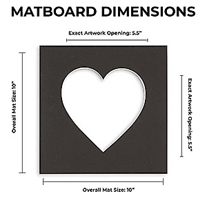 10x10 Mat Bevel Cut for 6x6 Photos - Precut Hunter Green Heart Shaped Photo Mat Board Opening - Acid Free Matte to Protect Your Pictures - Bevel Cut for Family Photos, Pack of 1 Matboard Show Kit With