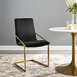 Modway Pitch Performance Velvet Dining Armchair, Gold Black 21.5 x 19.5 x 35.5
