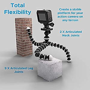 Digicharge 10‘’ Octopus Flexible Tripod Camera + Action Cam Mount Stand, Compatible with GoPro Hero11 Hero10 Max Hero 11 Mini 10 9 8 7 Fusion Akaso Brave Apeman Fitfort Davola Dragon Touch Jeemak Cam