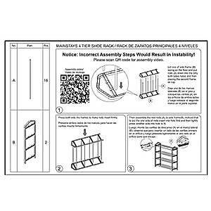 EGEN Mainstays 4-Tier Shoe Rack White Plastic Frame, Gray Coating, up to 12 Pairs