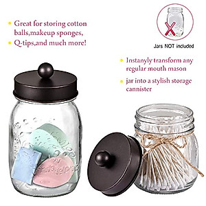 Mason Jar Apothecary Storage Lids - Jars NOT Included - Bathroom Accessory Lids for Modern Farmhouse Bathroom Decor - Rustproof Stainless Steel Lid with Waterproof Stickers / 2-Pack (Bronze)