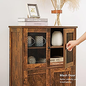 usikey Large Storage Cabinet with 4 Doors, Retro Floor Cabinet with Adjustable Shelf, 42.9”H x 23.6”L x 11.8”W, Multifunctional Cupboard, Sideboard for Bedroom, Living Room, Rustic Brown