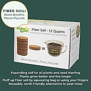 Window Garden Expanding Organic Fiber Soil 12qt and Hydrating Bag, Potting Soil for Planting Indoors or Outdoors, Plant Soil for Any Seed Starting Kit, Microgreens or Succulent, Easy-to-Store Soil