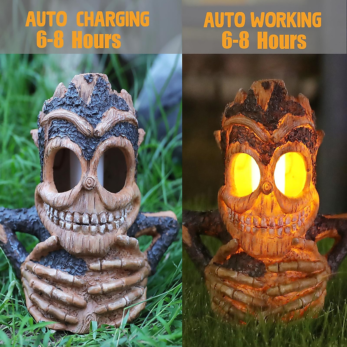AIVCQZE Solar Tiki Statue Lights Outdoor Garden, Solar Halloween Figurine Lights, Large Solar Flickering Flame Light Waterproof Suitable for Table Yard Garden Patio Pathway