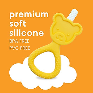 oogiebear 360˚ Teether - Safe Teething Toys for Babies 3 Months and Older | Soft Bristle Teddy Bear Silicone Teether | Super Soft BPA-Free Silicone Teether Toy - Yellow