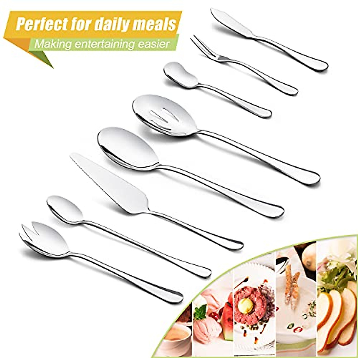 HaWare 68 Pieces Silverware Set with Serving Set, Stainless Steel Modern Flatware Eating Utensils Set, Includes Forks/Spoons/Dinner Knives, Service for 12, Mirror Polished, Dishwasher Safe