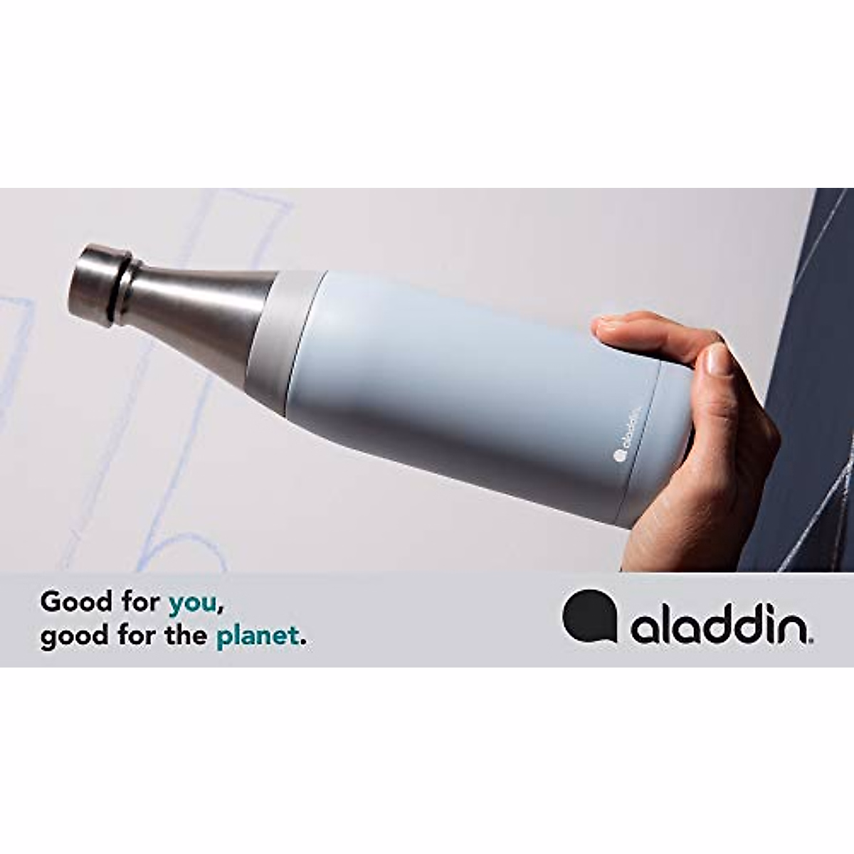 Aladdin Fresco Thermavac Stainless Steel Water Bottle 0.6L Sky Blue – Leakproof - Keeps Cold for + 10 Hours - BPA-Free - Dishwasher Safe - Reusable Thermos Flask with Durable Finish